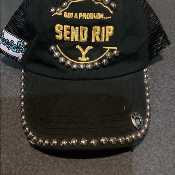 Accessories | Yellowstone Black Studded Cap With Gold Embroidery | Poshmark